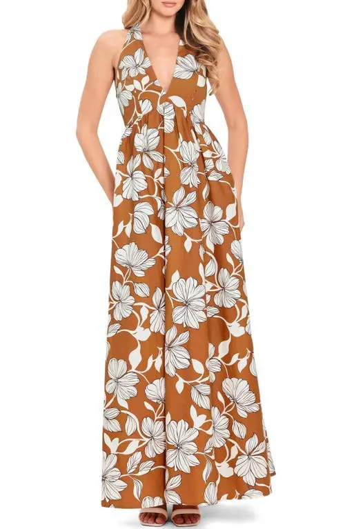 FLYING TOMATO Floral Print Halter Midi Dress