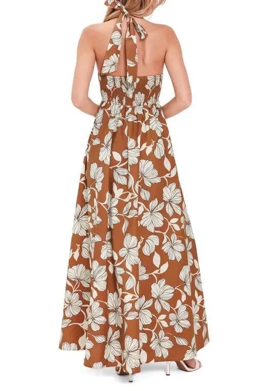 FLYING TOMATO Floral Print Halter Midi Dress