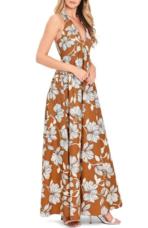 FLYING TOMATO Floral Print Halter Midi Dress