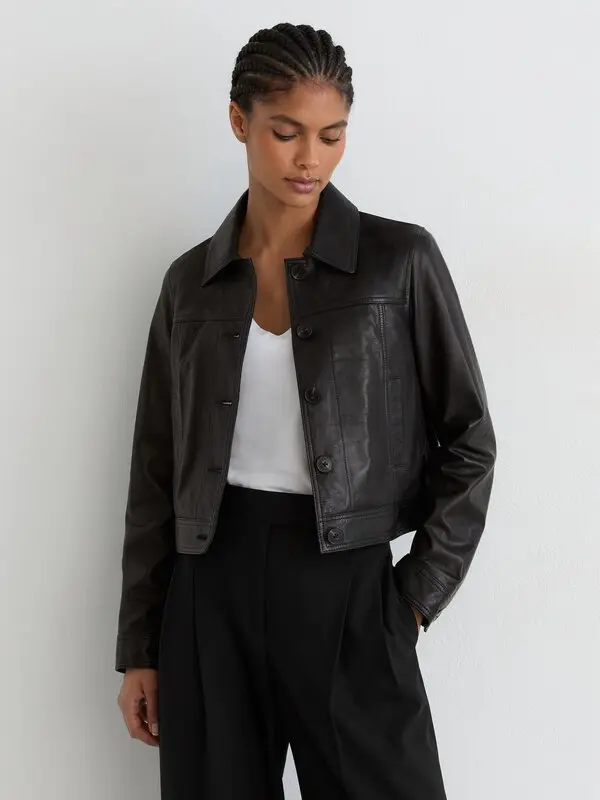 REISS Callie Leather Trucker Jacket