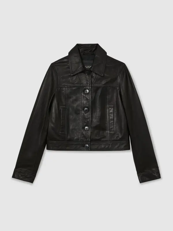 REISS Callie Leather Trucker Jacket