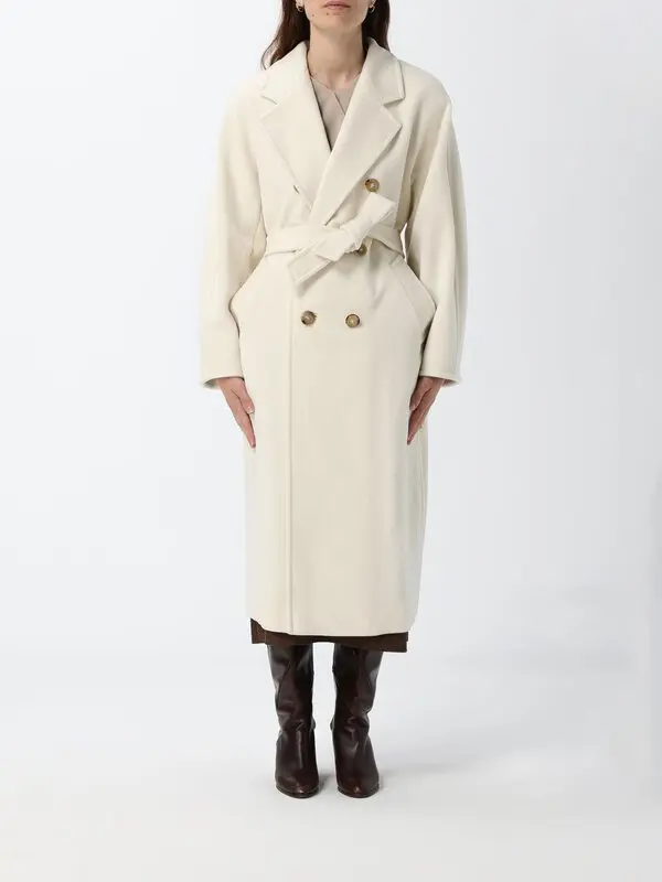 Max Mara Double Breasted Belted Coat - White
