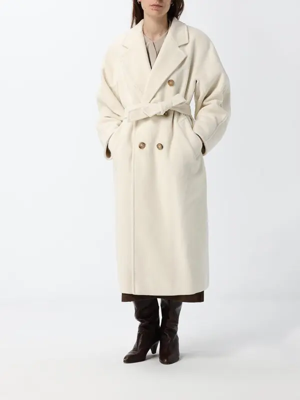 Max Mara Double Breasted Belted Coat - White