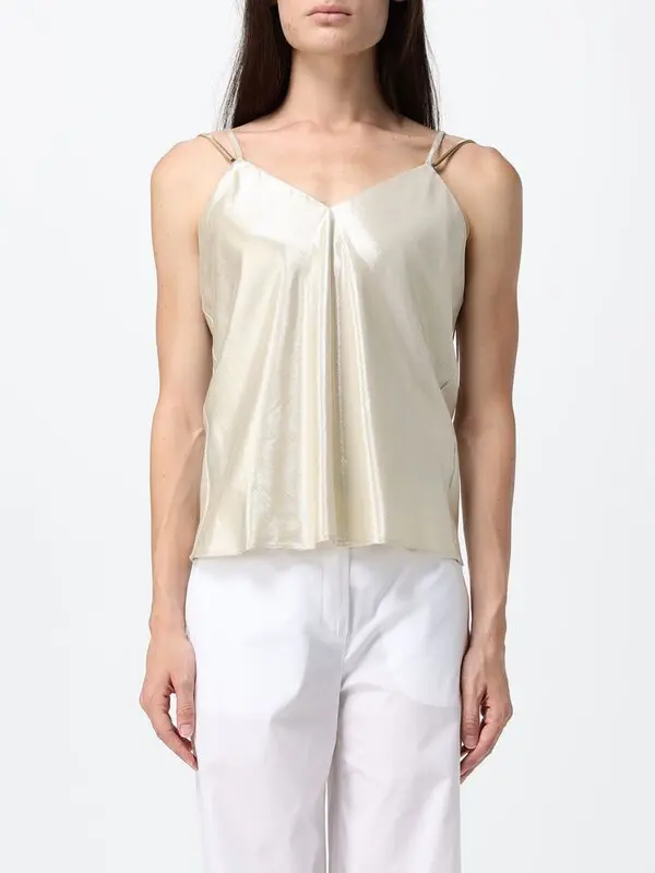 Max Mara Metallic V-neck Spaghetti Strap Top - Gold