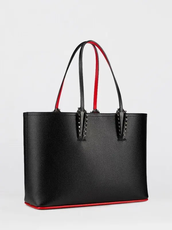 CHRISTIAN LOUBOUTIN Calf Leather Tote Bag With Silver Tone Studs - Black