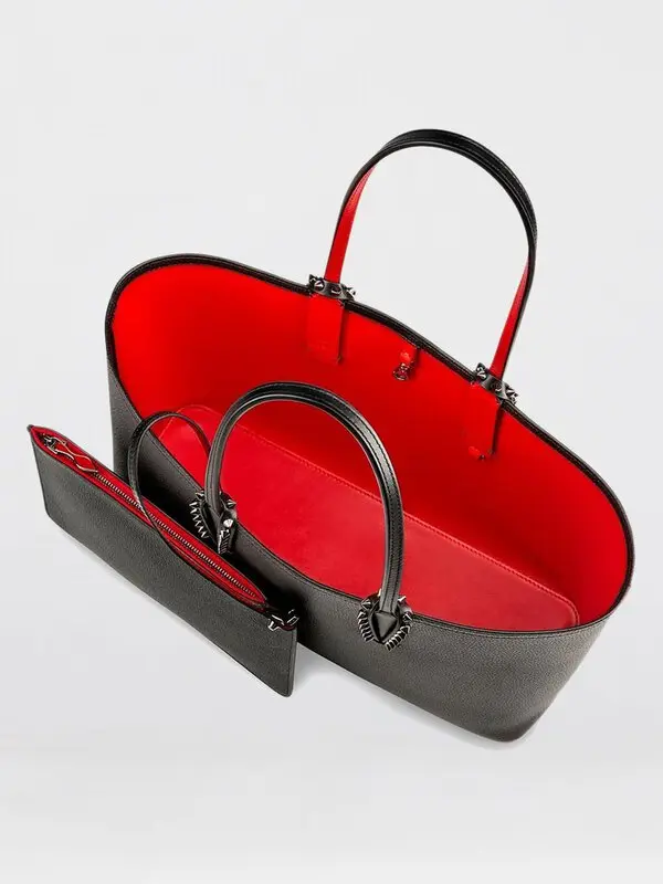 CHRISTIAN LOUBOUTIN Calf Leather Tote Bag With Silver Tone Studs - Black