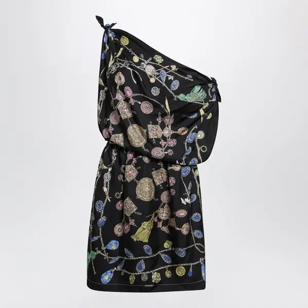 Versace Black Printed Silk Twill Dress - Multicolor