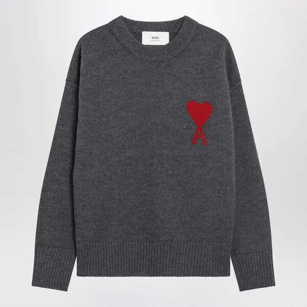 AMI Paris Grey Virgin Wool De Coeur Sweater - Gray