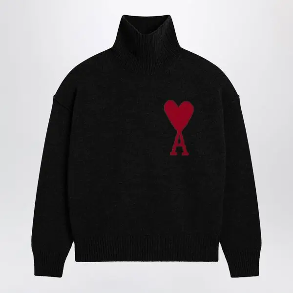 AMI Paris Merino Wool De Coeur Sweater - Black