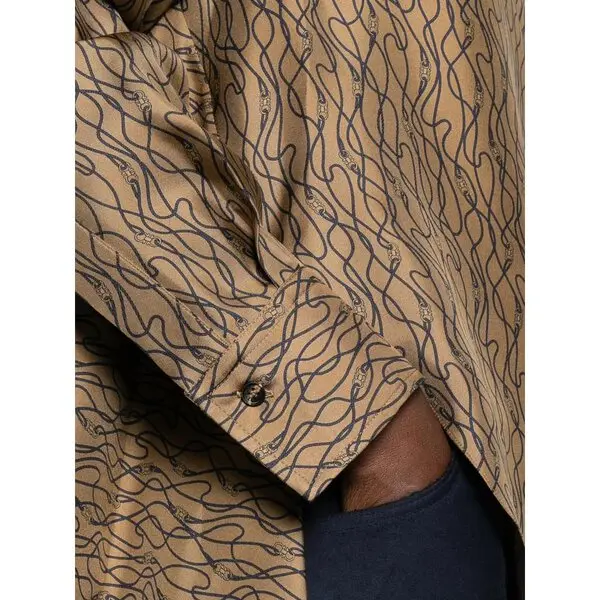 FERRAGAMO Graphic Print High Neck Silk Blouse - Brown