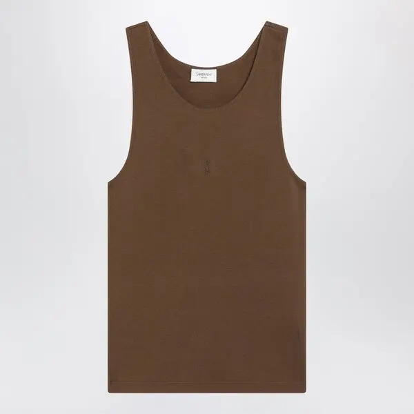 Saint Laurent Cassandre Ribbed Cotton Jersey Tank Top In Cognac - Brown