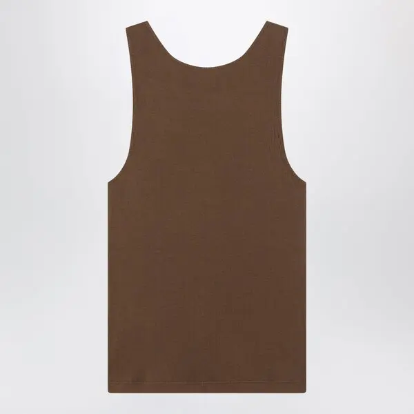 Saint Laurent Cassandre Ribbed Cotton Jersey Tank Top - Brown