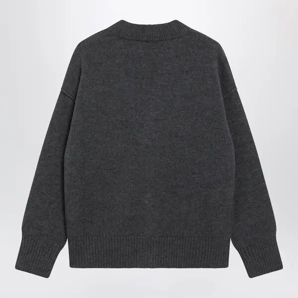 AMI Paris Merino Wool V-neck Cardigan With De Coeur Embroidery