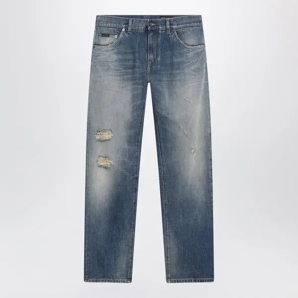 Dolce & Gabbana Washed-effect Jeans With Logo Plaque - Blue