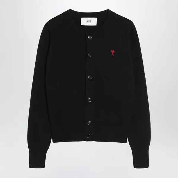 AMI Paris Wool De Coeur Cardigan - Black