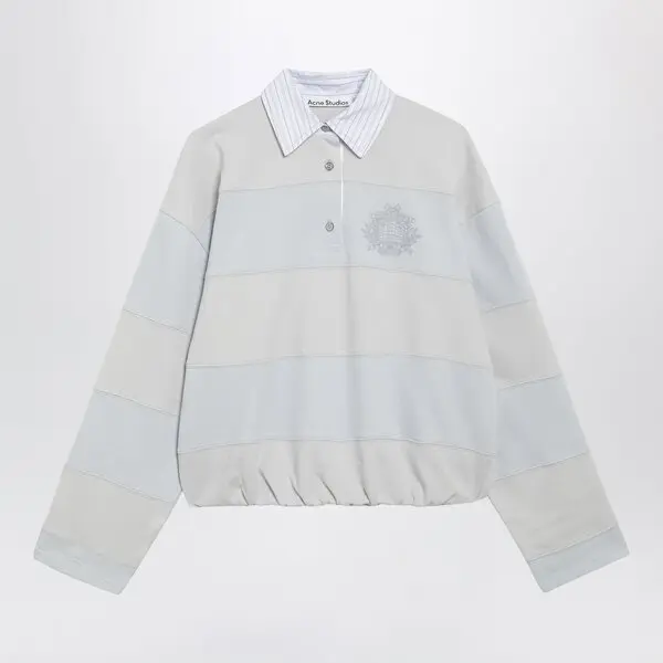 Acne Studios Striped Cotton Fleece Polo Sweatshirt - Blue