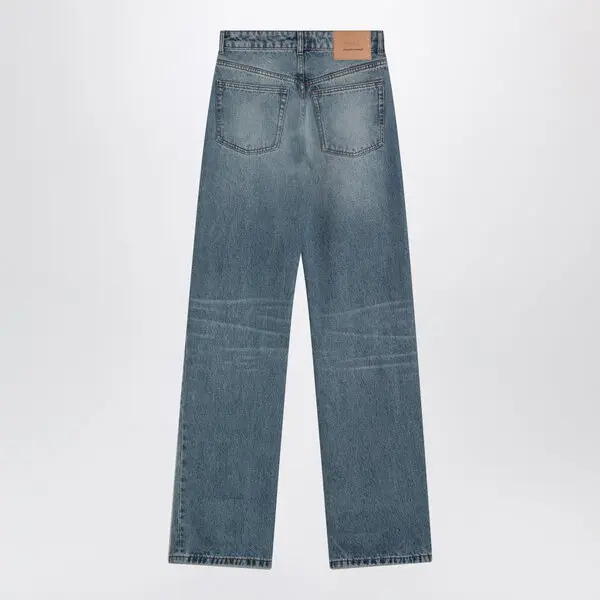 AMI Paris Wide-leg Jeans In Washed Indigo Denim