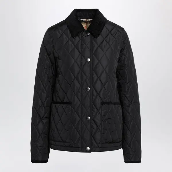 Burberry Quilted Nylon Jacket With Corduroy Collar - Black