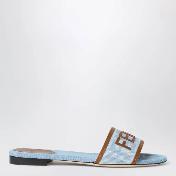 Fendi Sunshine Slides In Light Denim-effect Ff Jacquard - Blue