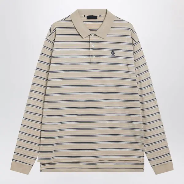 Prada Striped Cotton Pique Polo Shirt In Desert And Royal - Cream