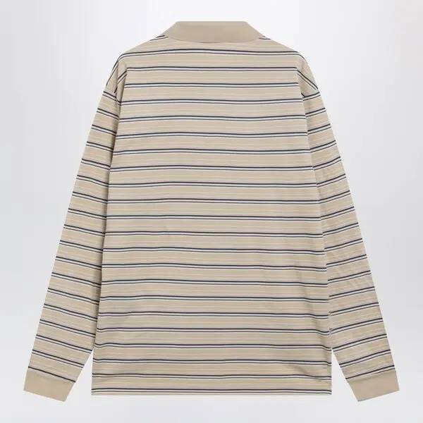 Prada Striped Cotton Pique Polo Shirt In Desert And Royal - Cream
