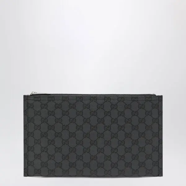 Gucci Medium Essence Classic Pouch In Gg Coated Canvas - Black