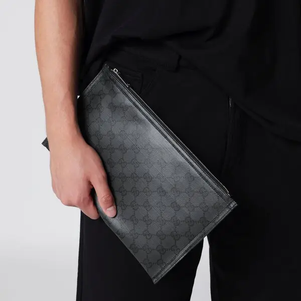 Gucci Medium Essence Classic Pouch In Gg Coated Canvas