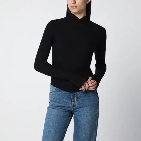 Victoria Beckham Georgia Ribbed Merino Wool Sweater - Black