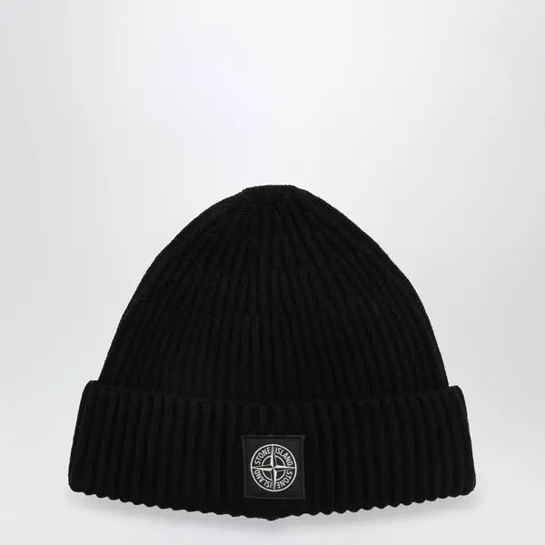 Stone Island Wool Compass Patch Beanie - Black
