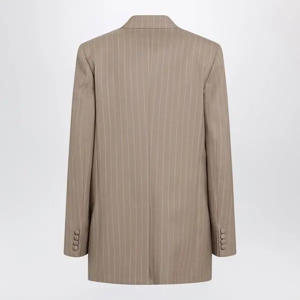 Valentino Garavani Double-breasted Pinstripe Jacket In Mud/ivory Virgin Wool