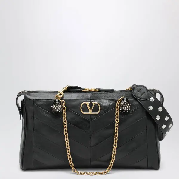Valentino Garavani Leather Chevron Patchwork Bag - Black
