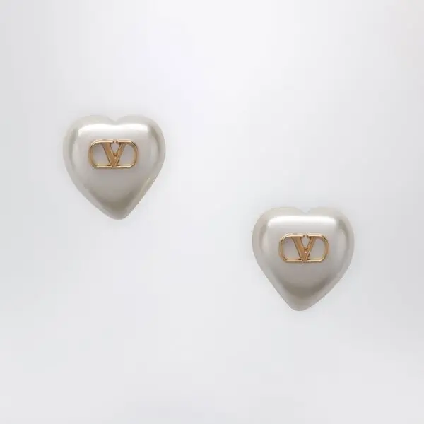 Valentino Garavani Vlogo Signature Pearl And Gold Tone Heart Shaped Earrings - Silver