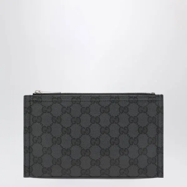 Gucci Small Essence Classic Pouch In Gg Coated Canvas - Black
