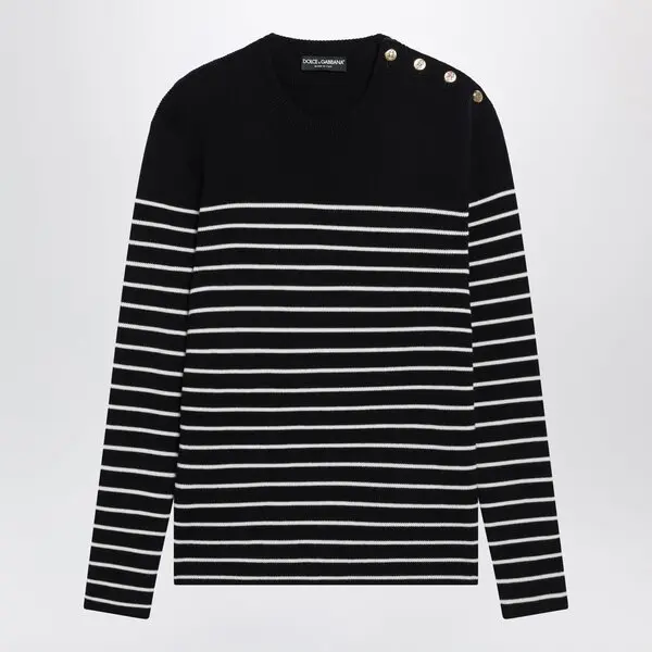 Dolce & Gabbana Striped Virgin Wool Sweater With Logo Buttons - Multicolor