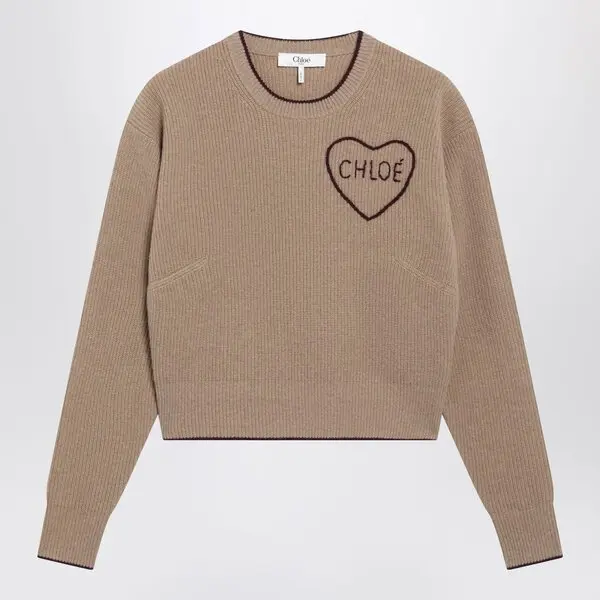 Chloé Light Wool And Cashmere Logo Sweater - Brown