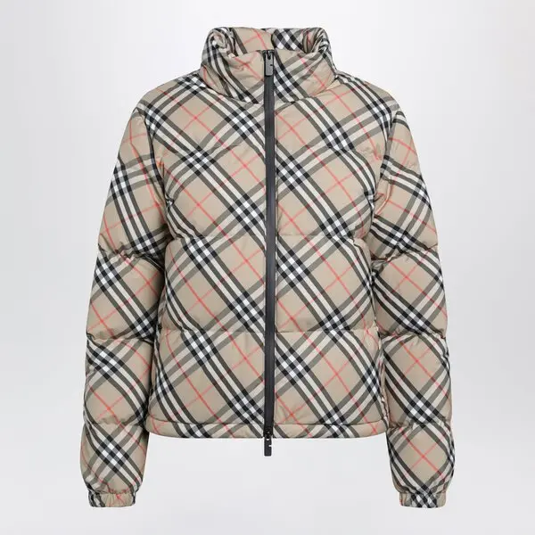Burberry Down Jacket With Signature Check Pattern - Cream