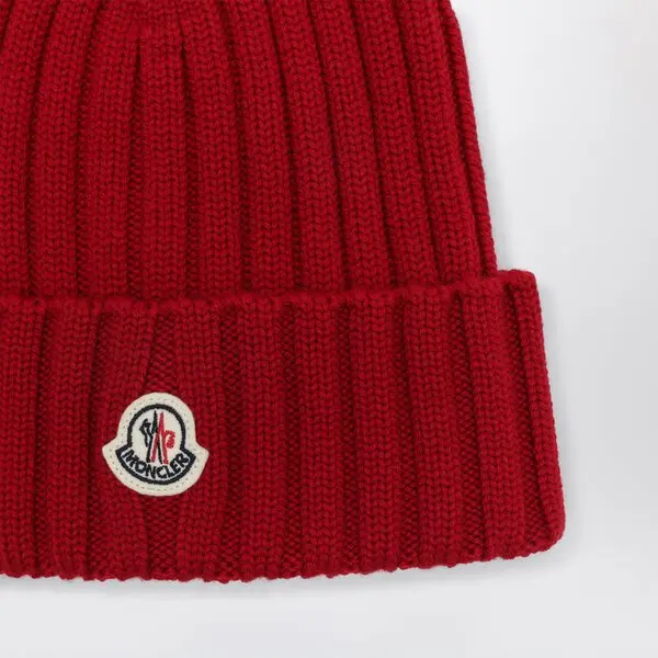 Moncler Cable-knit Wool Beanie With Logo - Red