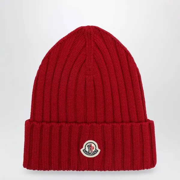 Moncler Cable-knit Wool Beanie With Logo - Red