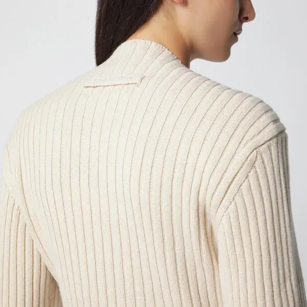 Victoria Beckham Ribbed Wool And Cashmere Blend High Neck Sweater - Cream