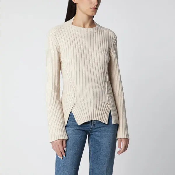 Victoria Beckham Ribbed Wool And Cashmere Blend High Neck Sweater - Cream