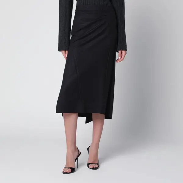 Victoria Beckham Pressed Midi Skirt In Dark Grey Wool And Mohair - Gray
