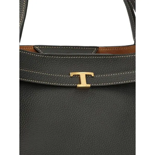 TOD'S Grained Leather T Timeless Tote Bag - Black