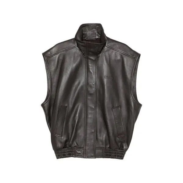 Balenciaga Sleeveless Leather High Neck Zip Vest - Brown