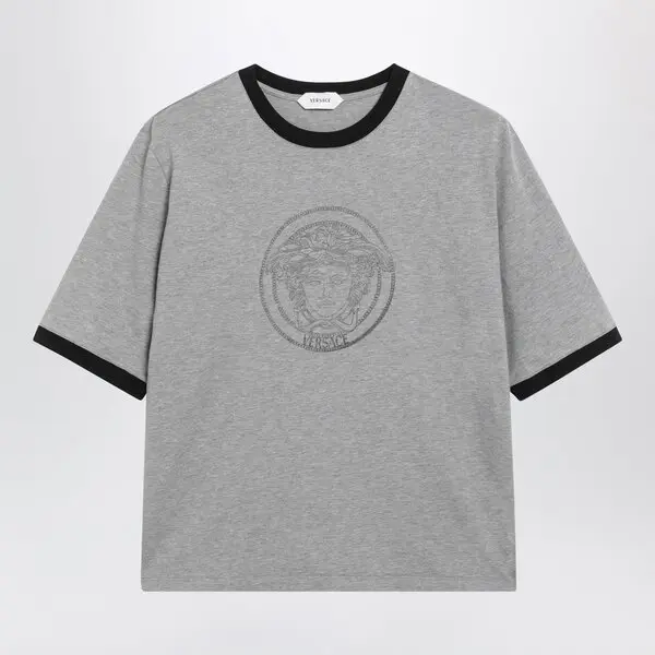 Versace Cotton Jersey T-shirt With Printed Logo - Gray