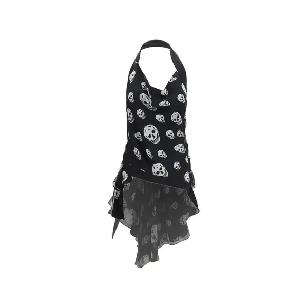 Alexander McQueen Skull Print Asymmetrical Halterneck Top - Black