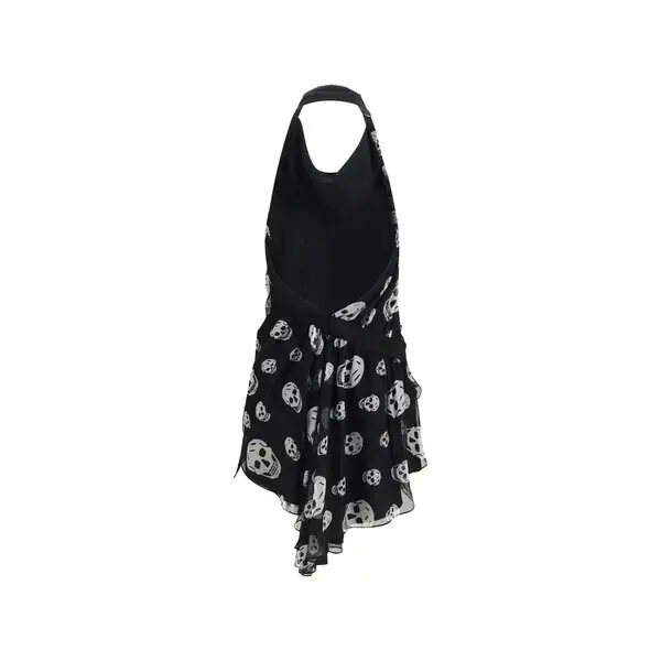 Alexander McQueen Skull Print Asymmetrical Halterneck Top - Black