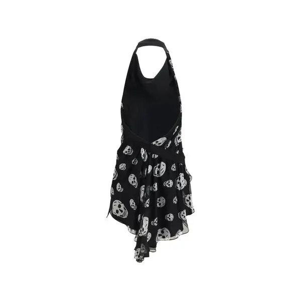 Alexander McQueen Skull Print Asymmetrical Halterneck Top - Black
