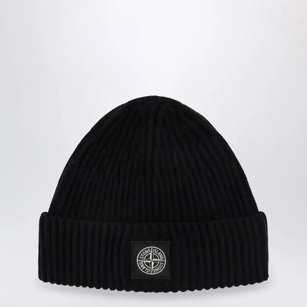 Stone Island Wool Beanie With Compass Patch - Blue