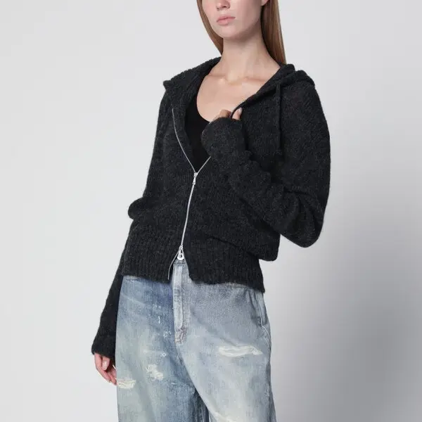 Our Legacy Mélange Alpaca Blend Zip-up Hooded Cardigan - Black