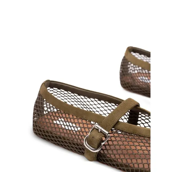 Alaïa Mesh Ballet Flats With Suede Trim And Buckle Fastening - White
